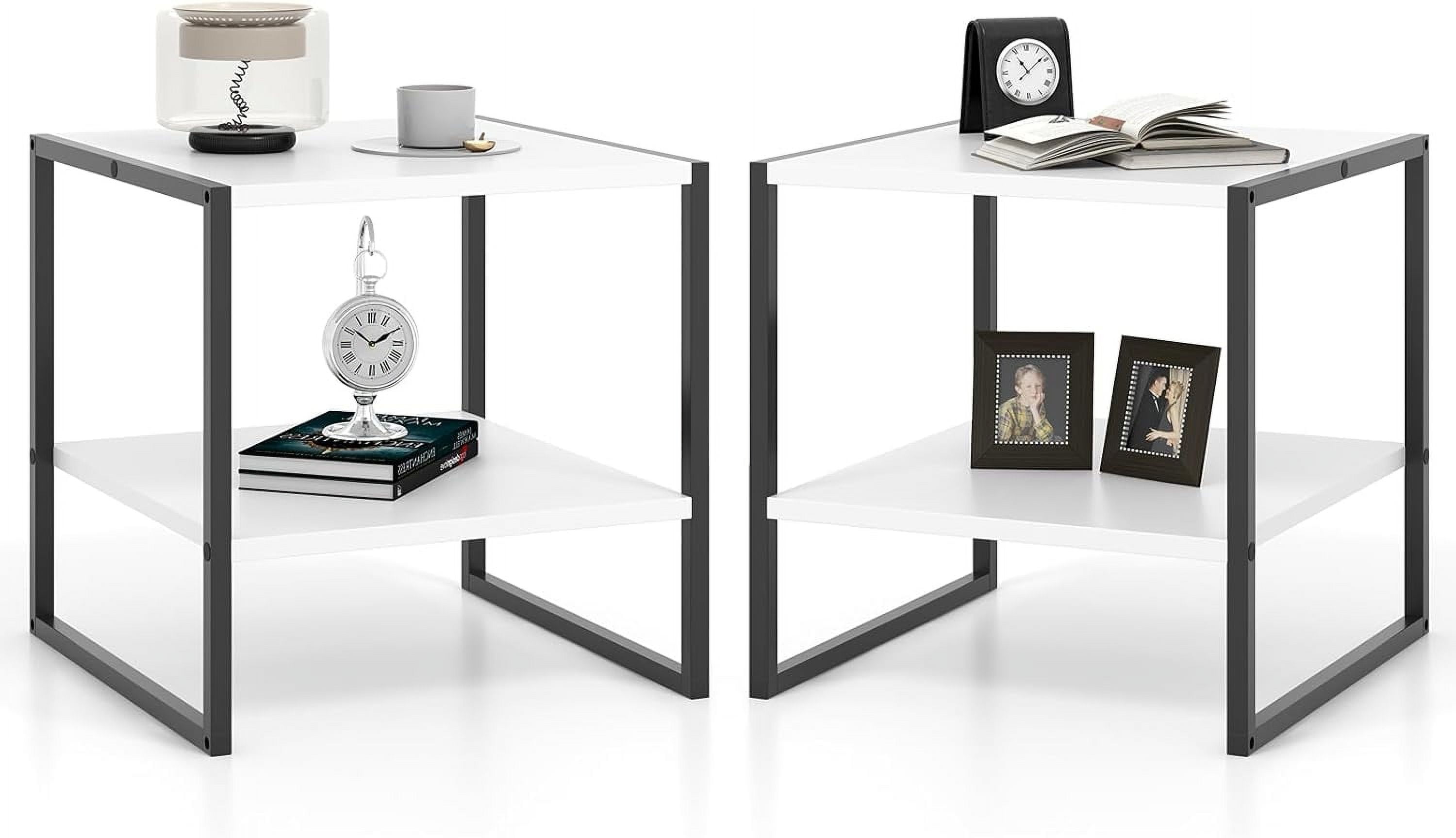 CRXX 20 Inch End Table Set of 2, Modern Square Side Table with Storage ...