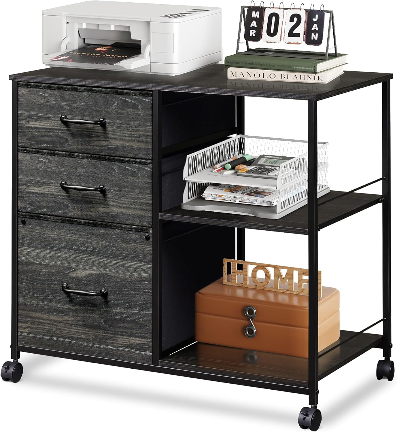 CRXX 3 Drawer Mobile File Cabinet, Rolling Printer Stand with Open ...