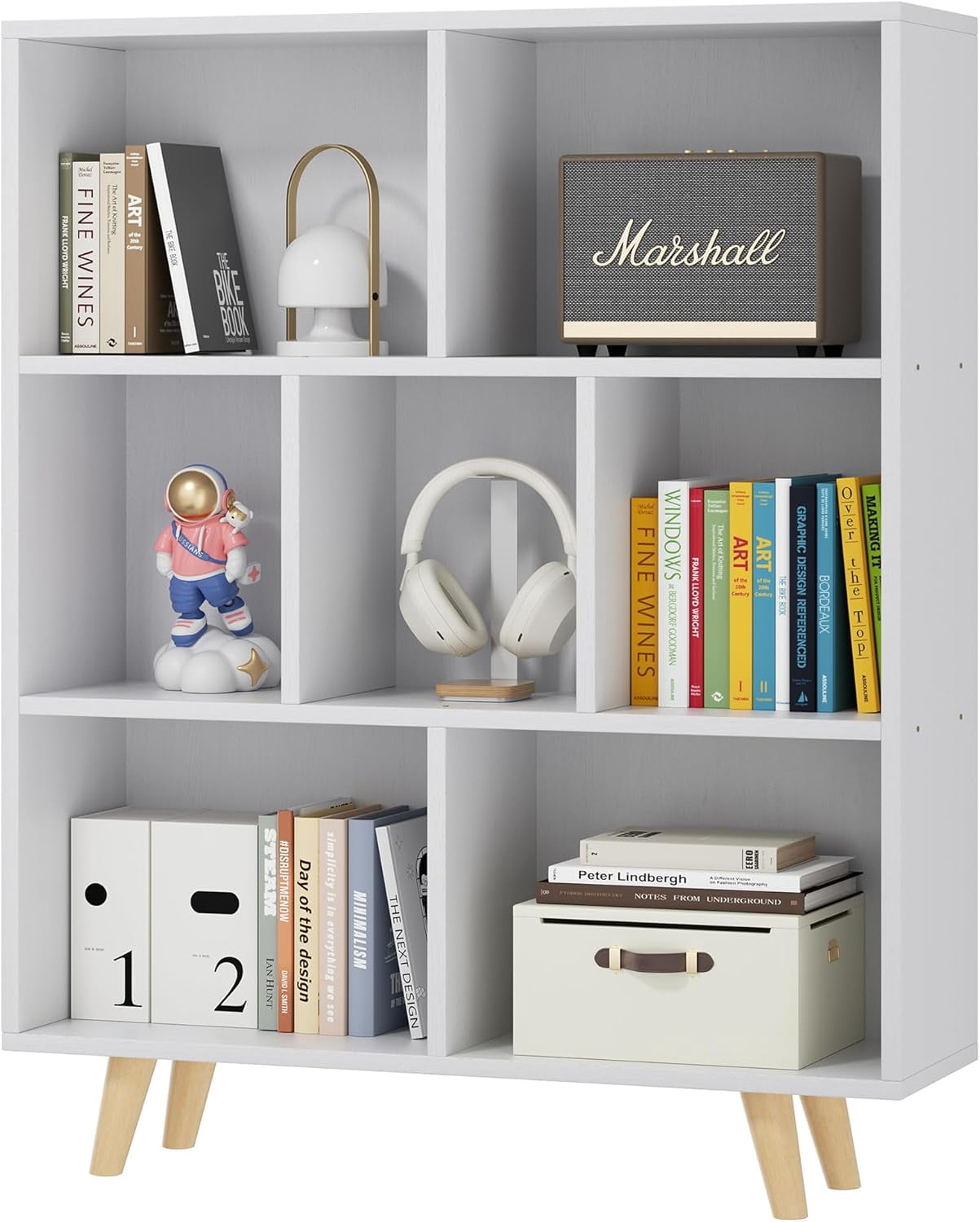 CRXX 7 Cube Bookshelf, 3 Tier Mid-Century Modern Bookcase with Legs ...