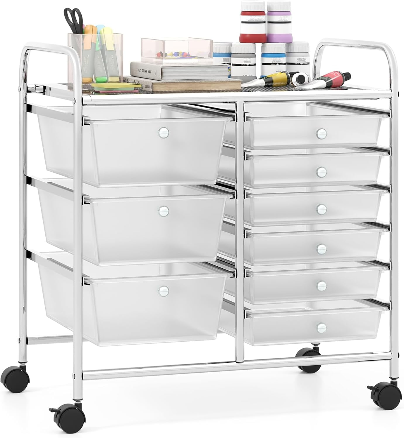 CRXX 9 Drawers Rolling Cart, Classroom Organizers, Storage Cart with ...