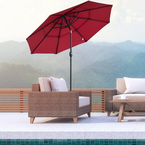 CRXX 9ft 3-Tier Polyester Patio Umbrella W/ Crank and Push Button Tilt ...