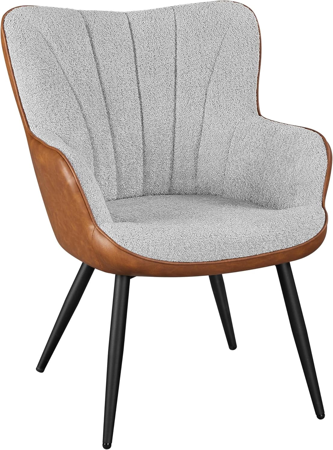CRXX Accent Chair, Modern Fuzzy Boucle Fabric and Faux Leather Armchair ...