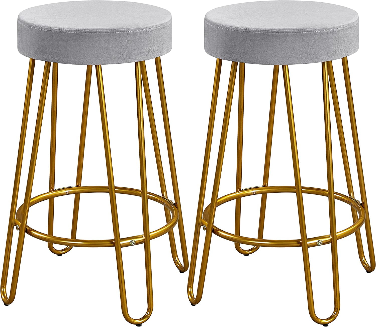 CRXX Bar Stools Set of 2, Velvet Round Counter Stools, Backless Counter ...