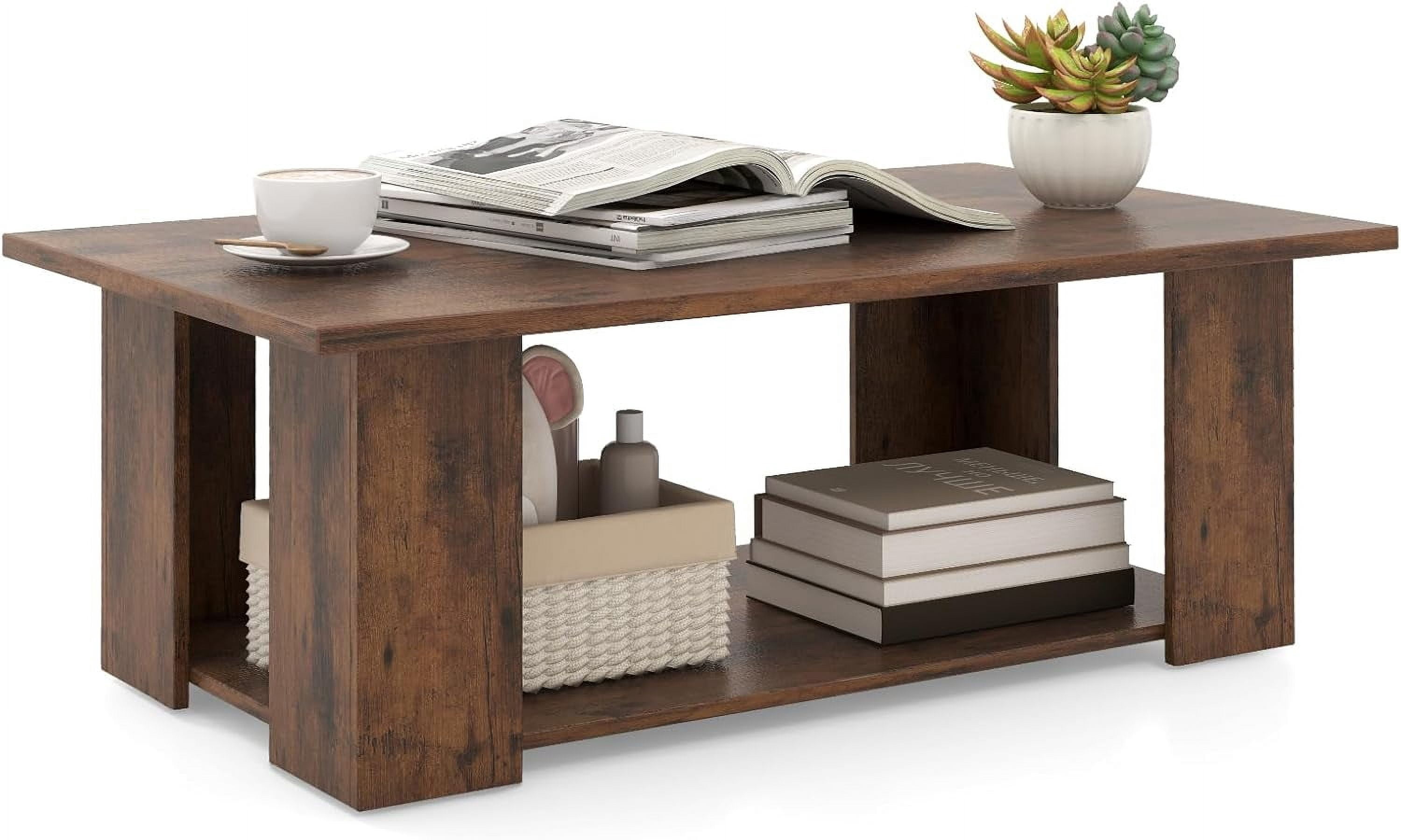 CRXX Coffee Table, 2-Tier Center Table with Open Storage Shelf ...