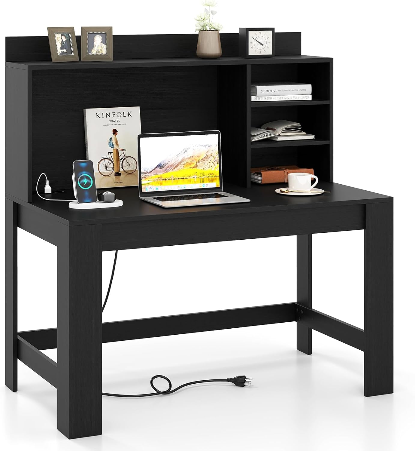 CRXX Computer Desk with Hutch, Modern Home Office Desk with Power ...