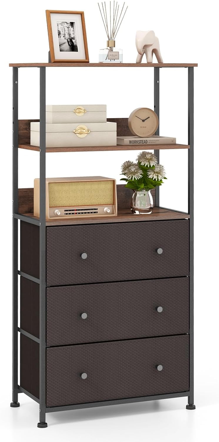 CRXX Industrial 3-Tier Bookshelf, Home Vertical Fabric Storage Unit ...