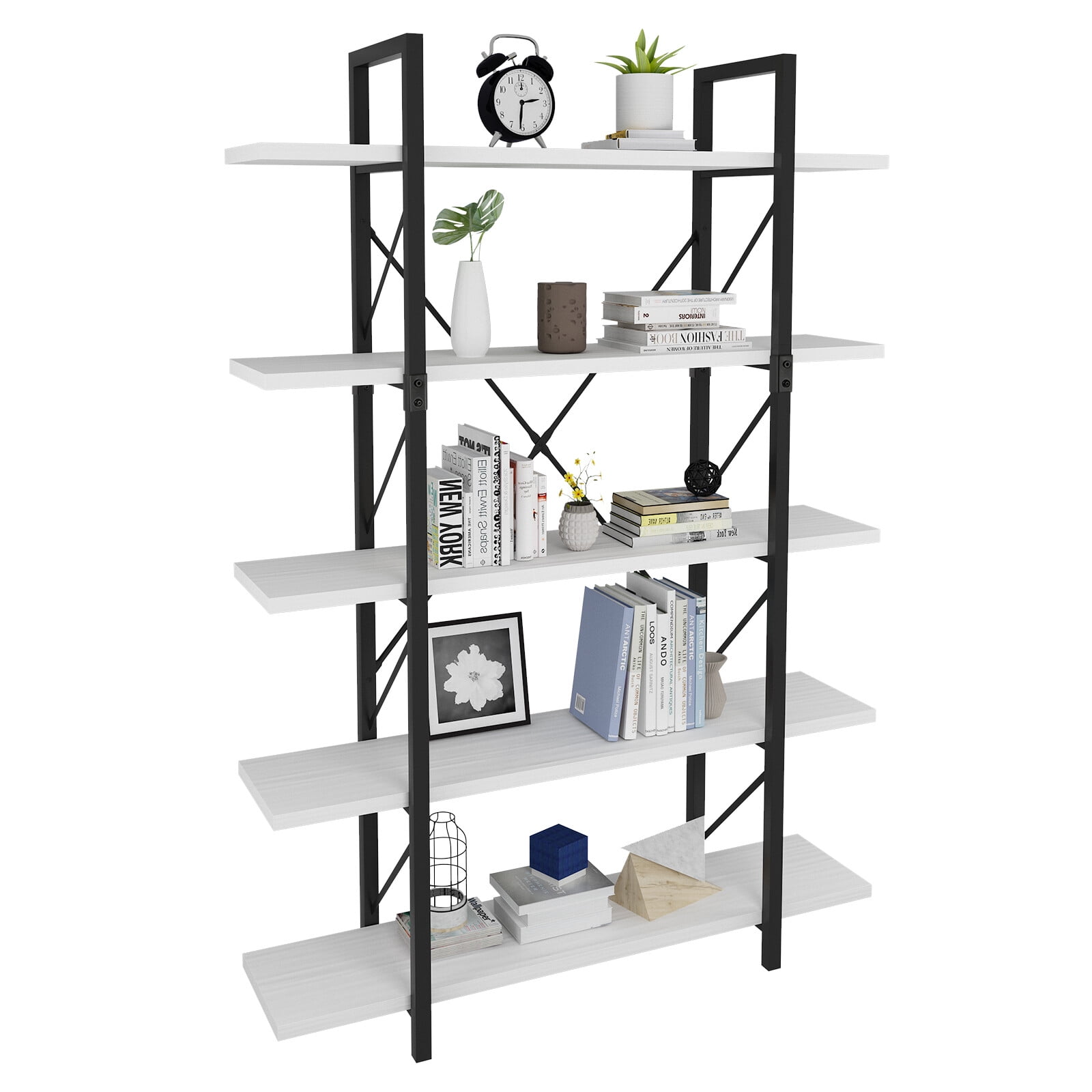 CRXX Industrial Bookshelf 5 Tier Bookcase Open Storage Rack Shelves ...