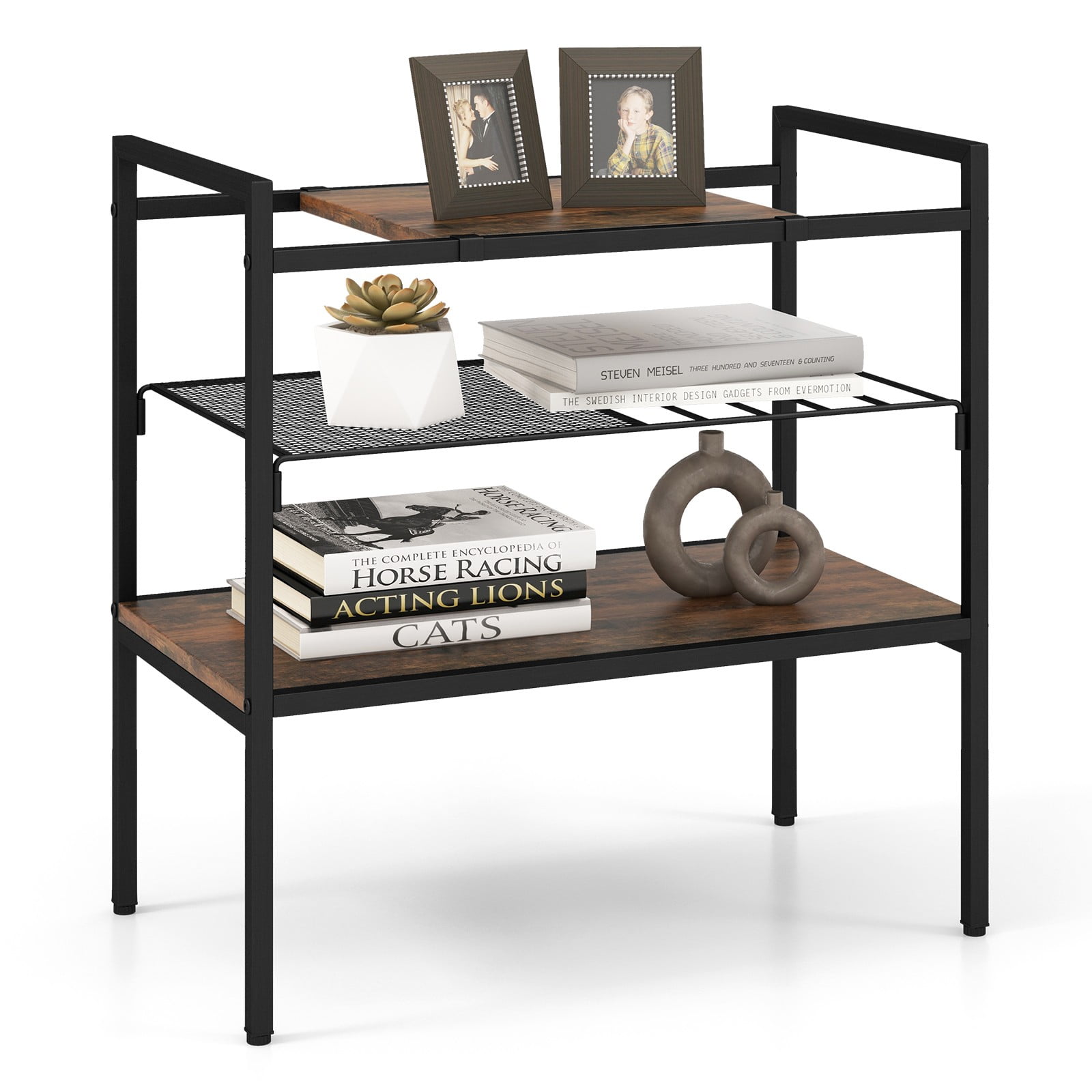 CRXX Industrial Entryway Table 3-Tier Sofa Side Table w/ Removable ...