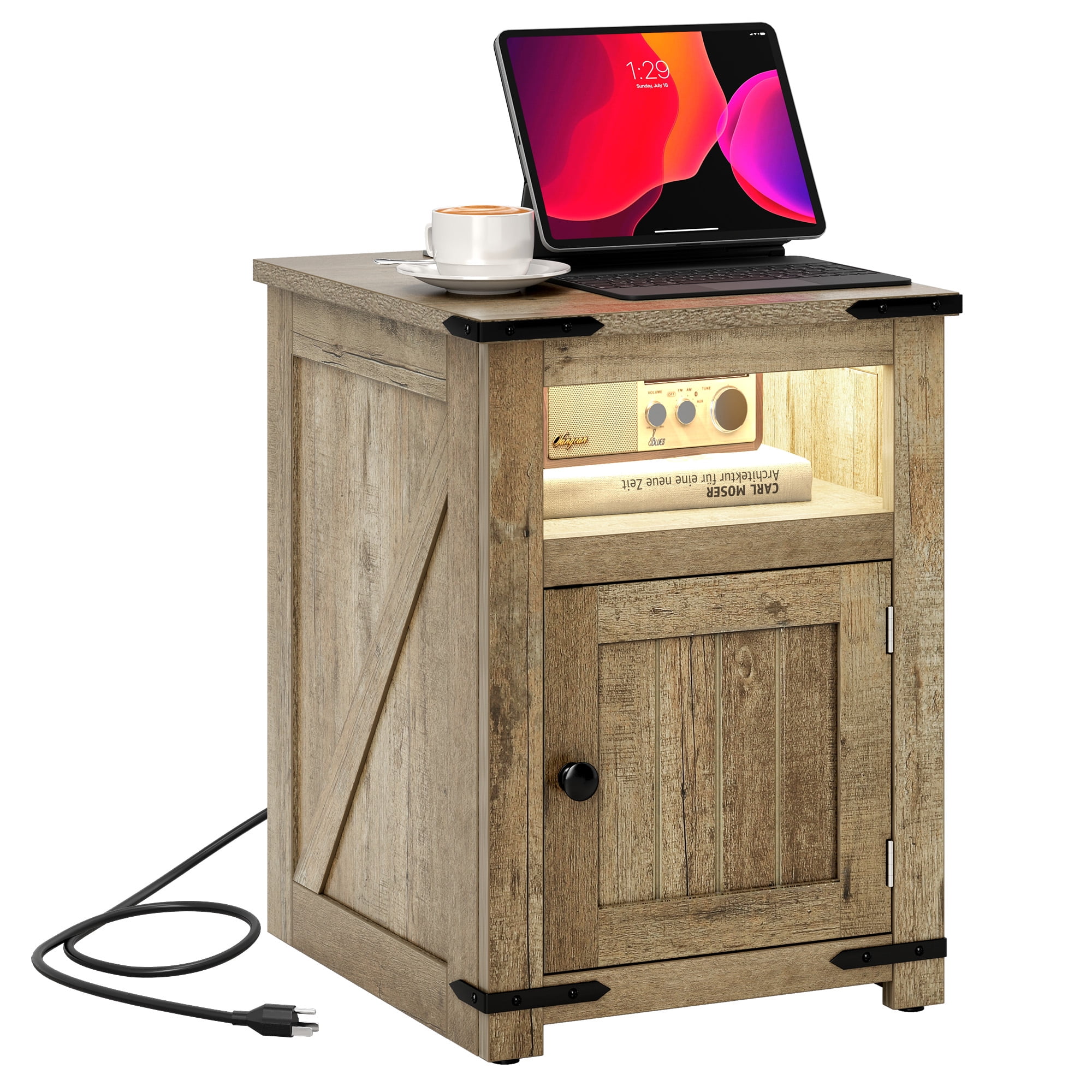 CRXX Nightstand Sofa Table Coffee Table w/ LED Lights Power Outlets ...