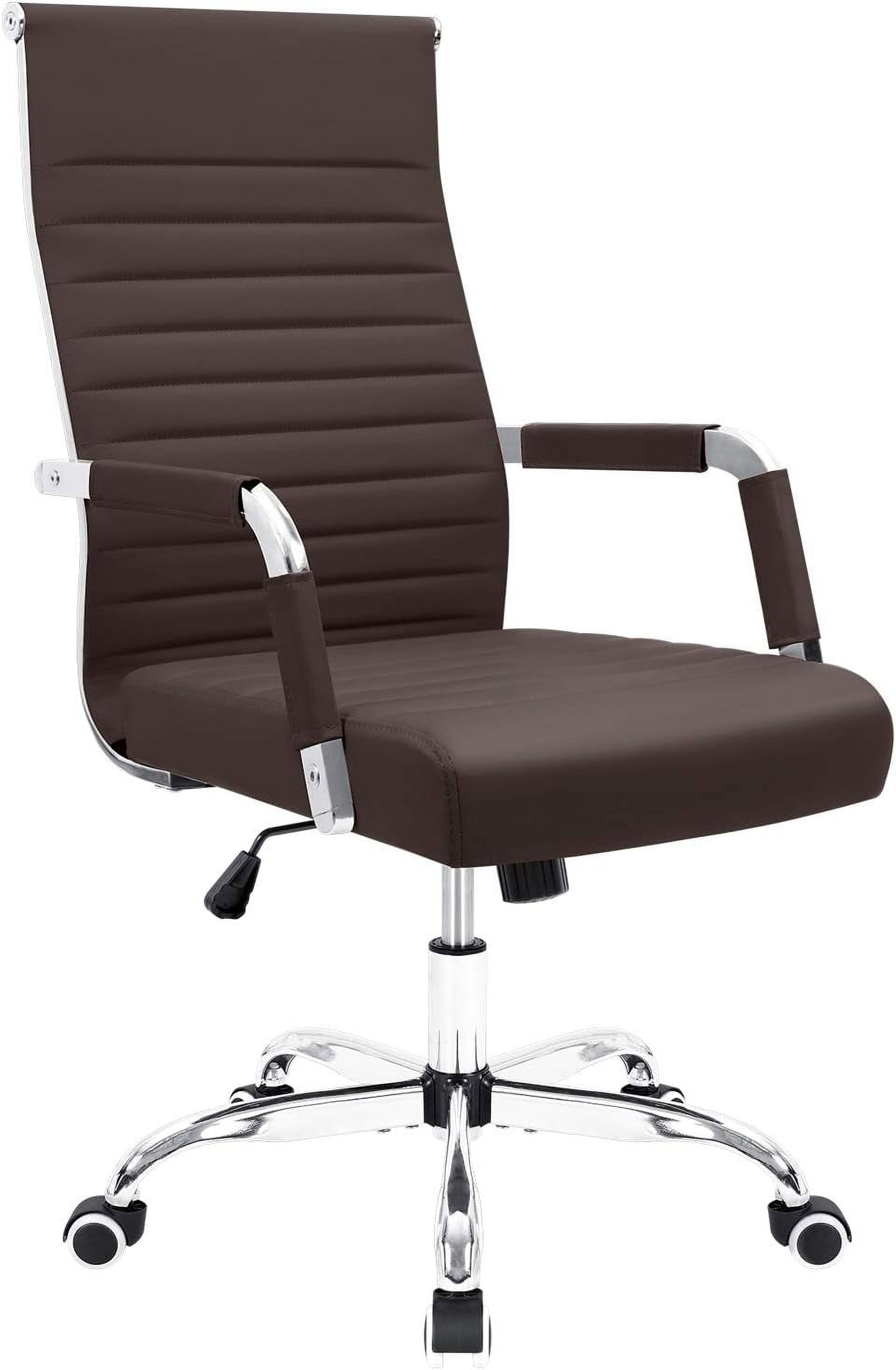 CRXX Ribbed Office Desk Chair Mid-Back PU Leather Executive Conference ...