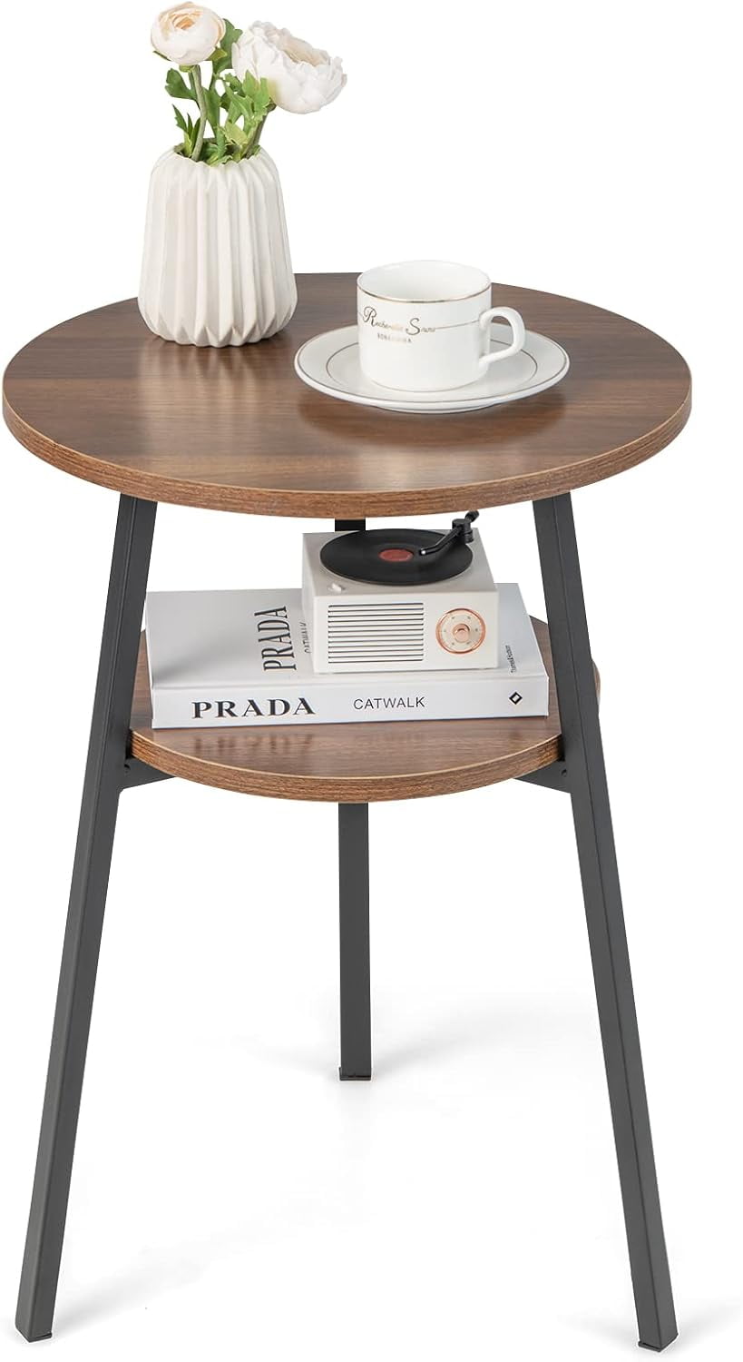 CRXX Round End Table, 2-Tier Bedside Table with Open Storage Shelf ...