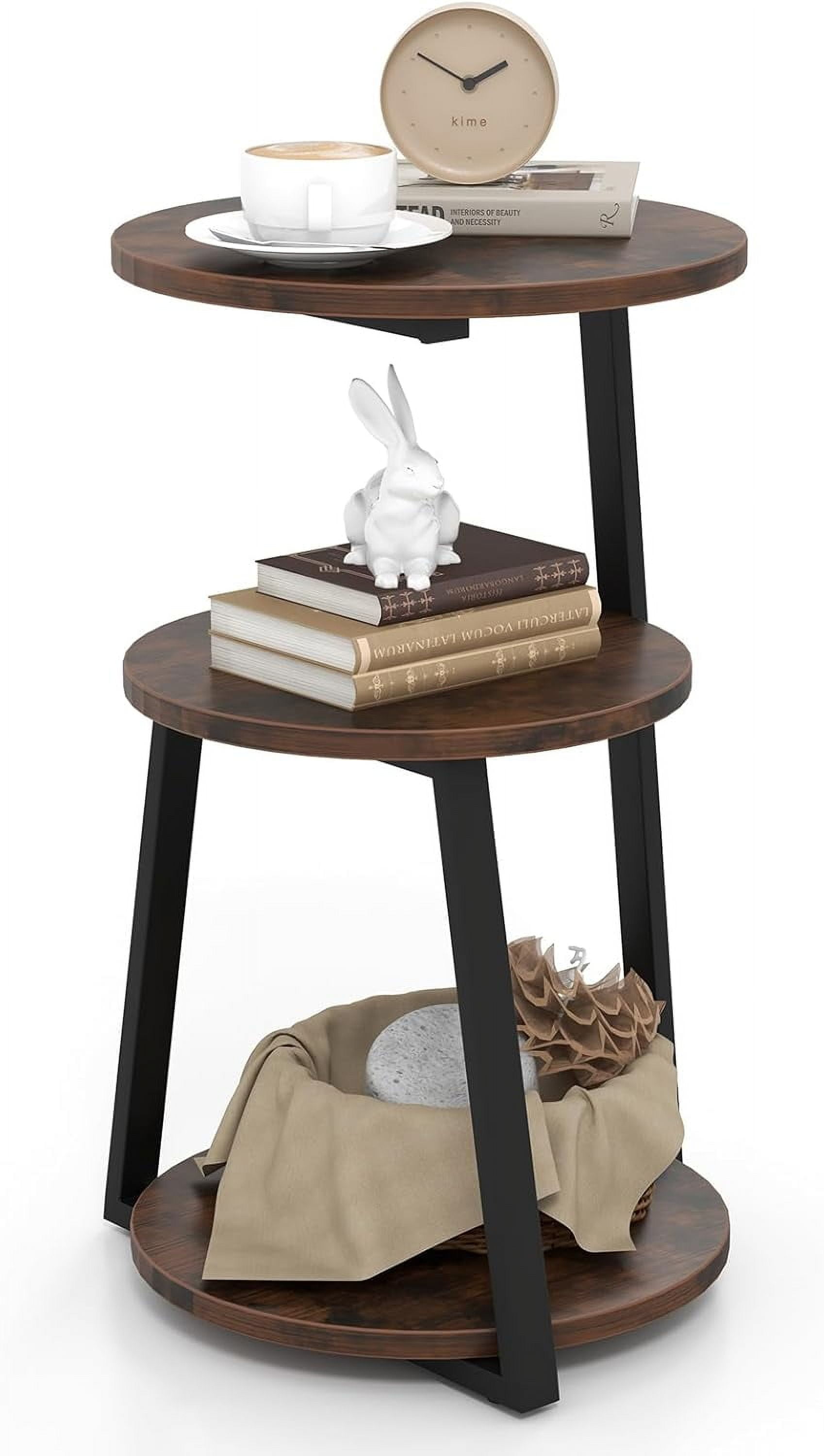 CRXX Round End Table, Industrial Side Table with Sturdy Metal Frame ...