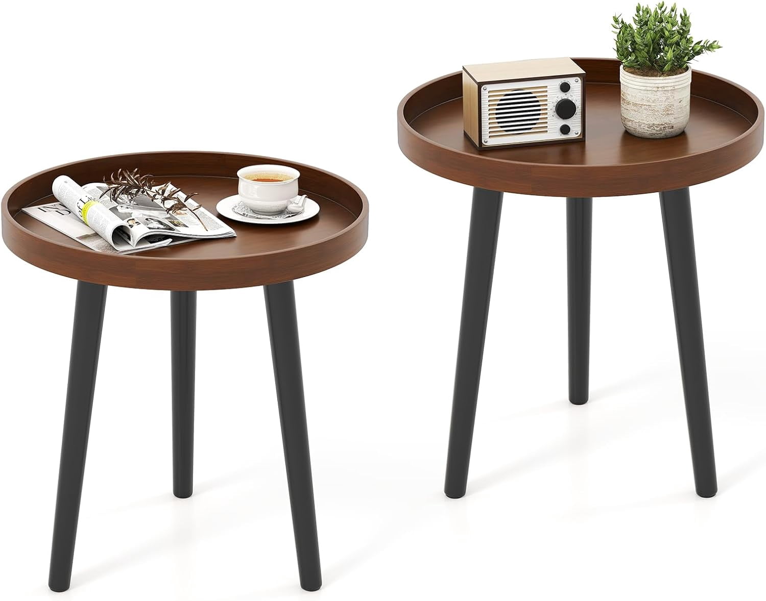 CRXX Round End Table Set of 2, Mid Century Modern Side Tables with ...