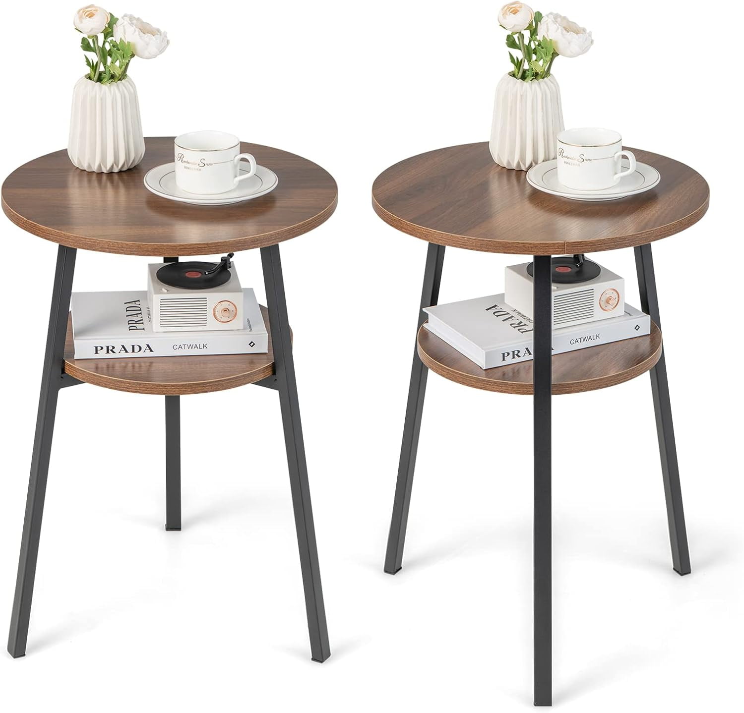 CRXX Round End Table Set of 2, Retro Bedside Table with Open Storage ...