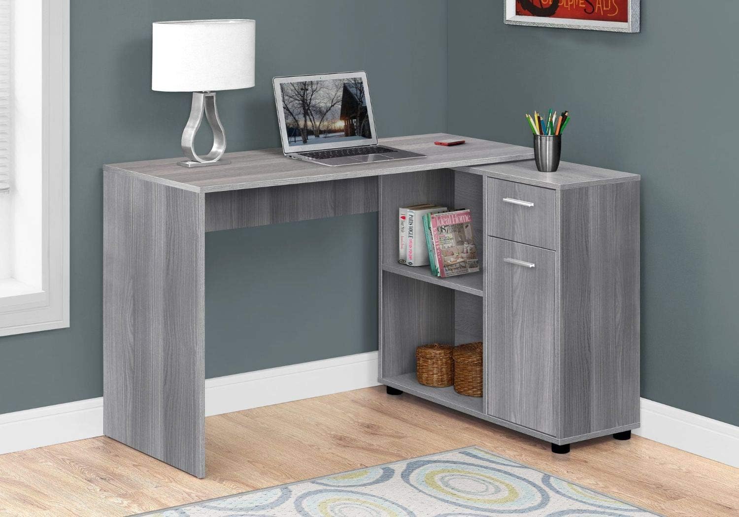 CRYBVYUBN 46" L Modern Computer Desk - Grey with Storage Cabinet ...
