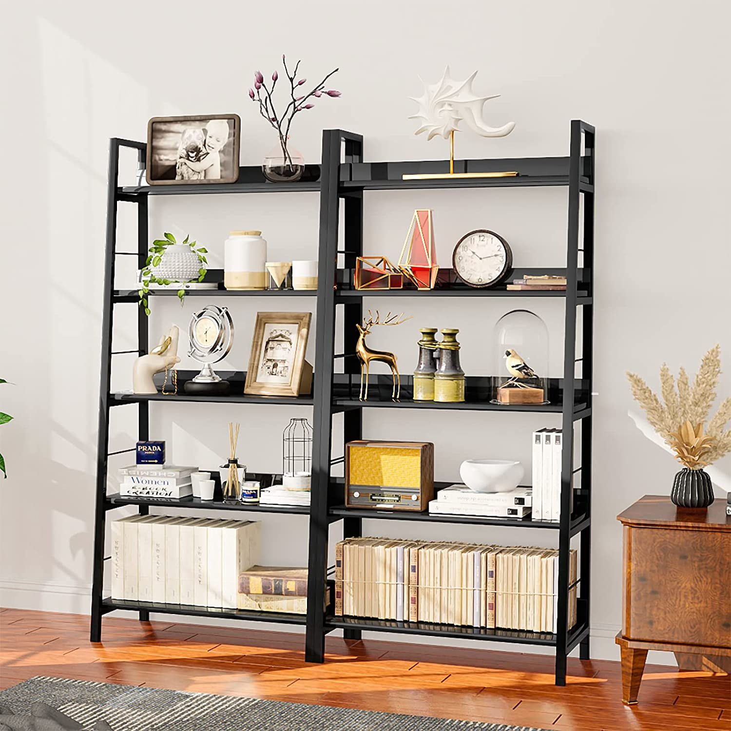 CRYBVYUBN Industrial Bookshelf 5-Tier Office Bookcase Ladder Shelf ...