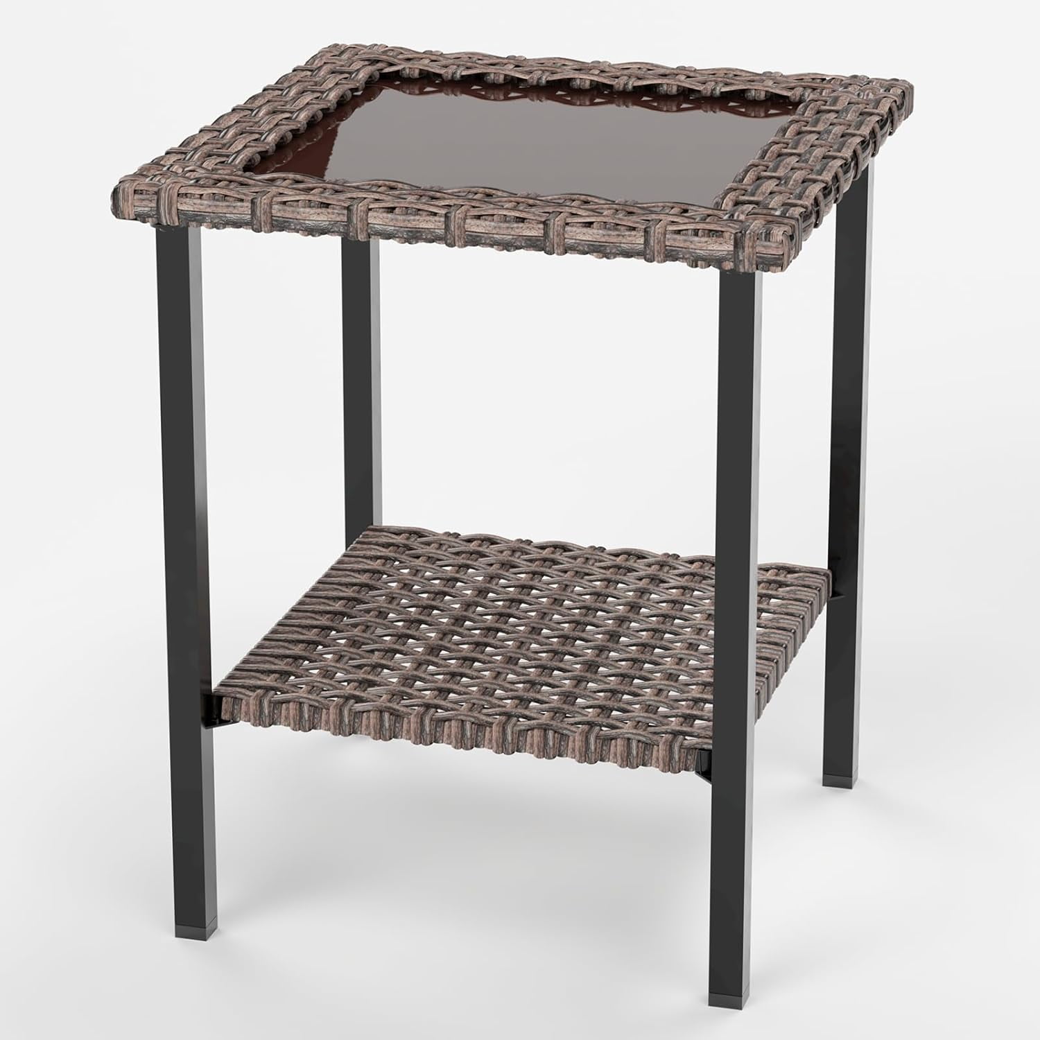 CRYBVYUBN Wicker Patio Side Table 2 Tier Hand Wicker Bistro Table ...