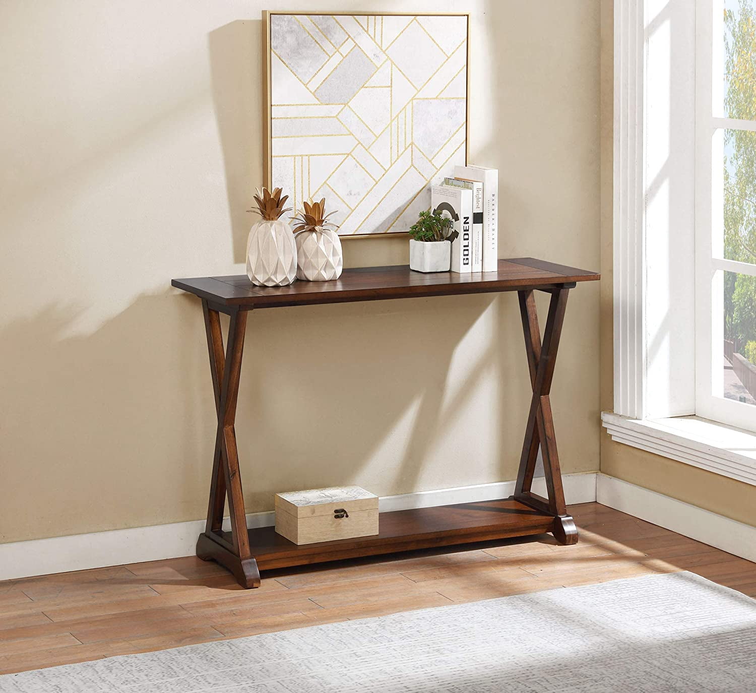CRYBVYUBN X-Farmhouse Console Table/Entryway Table with Storage Shelf ...