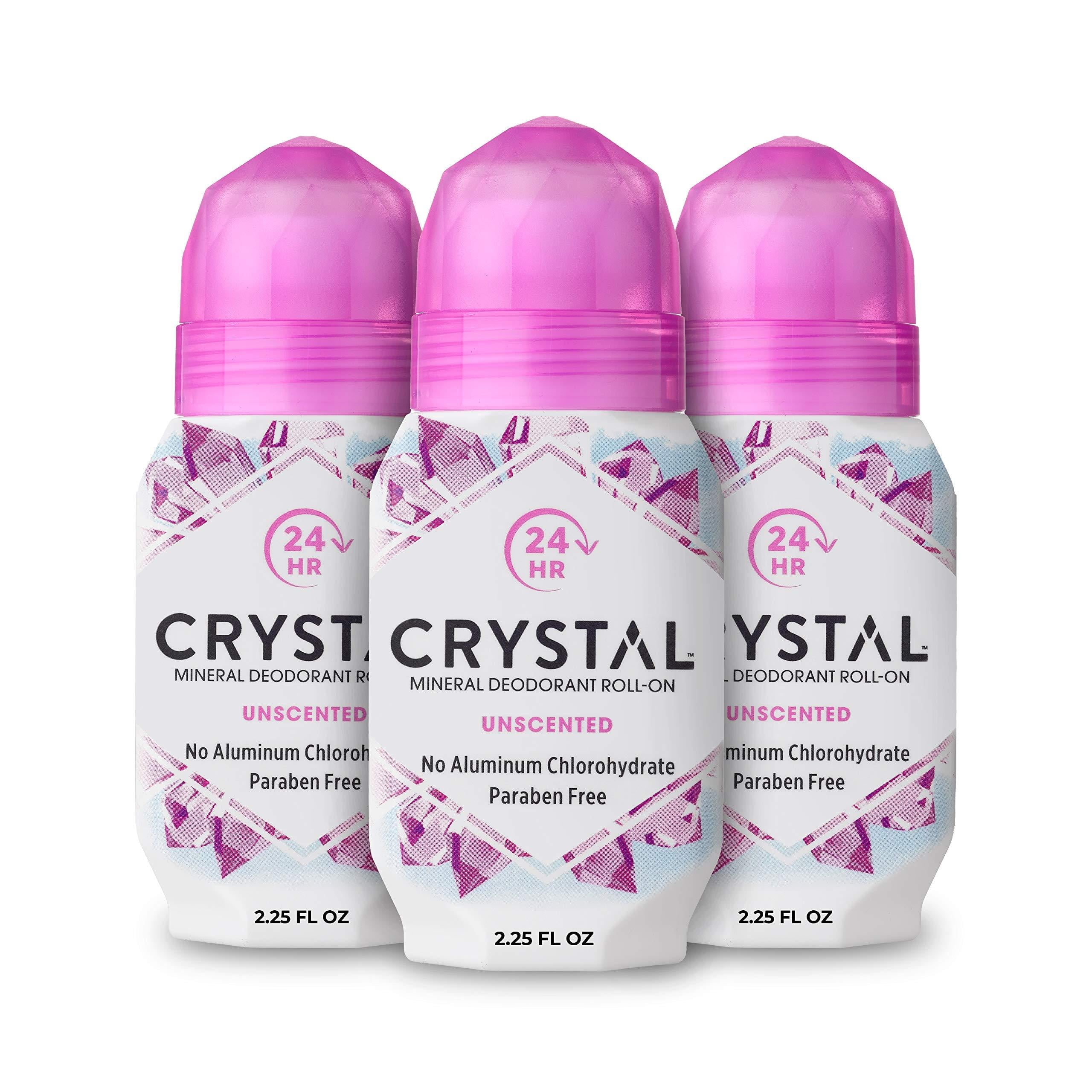 CRYSTAL Deodorant, Mineral Roll-On, Vegan, Unscented, 2.25 fl oz, 3 ...