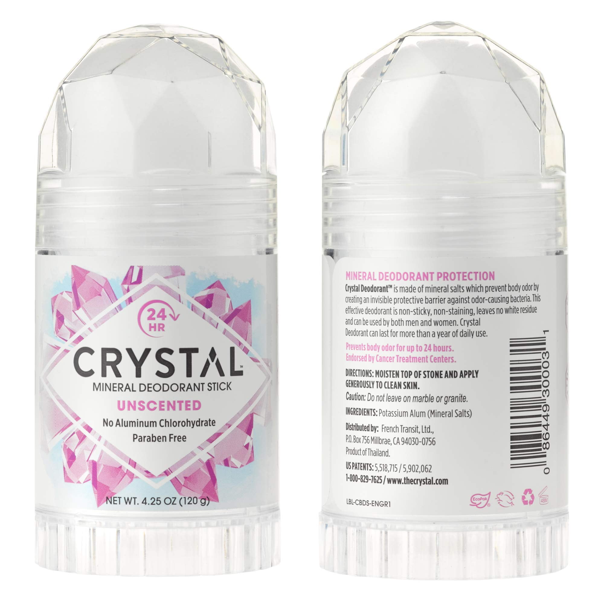 CRYSTAL Mineral Deodorant Stick - Unscented Body Deodorant With 24-Hour ...