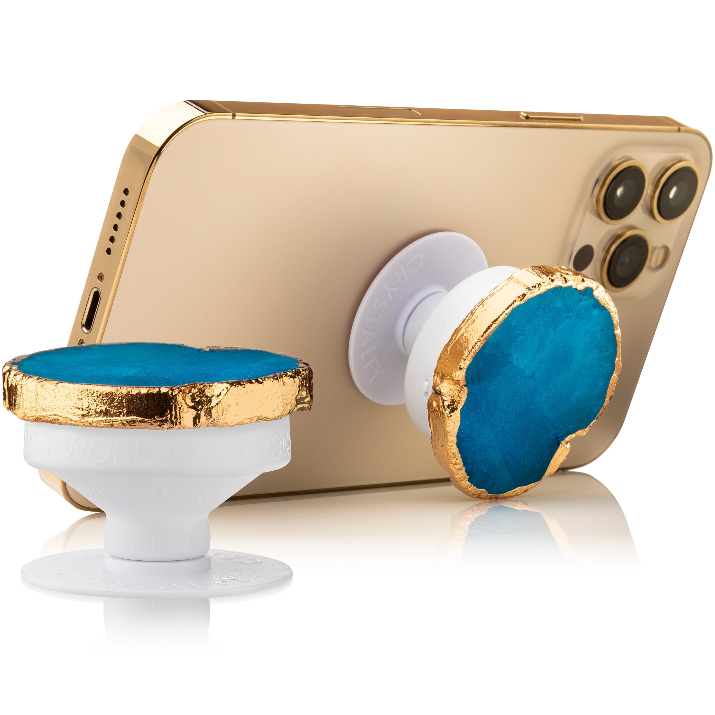 CRYSTALFY: Blue Druzy Quartz Phone Grip & Stand, Gold Edge, Swappable ...