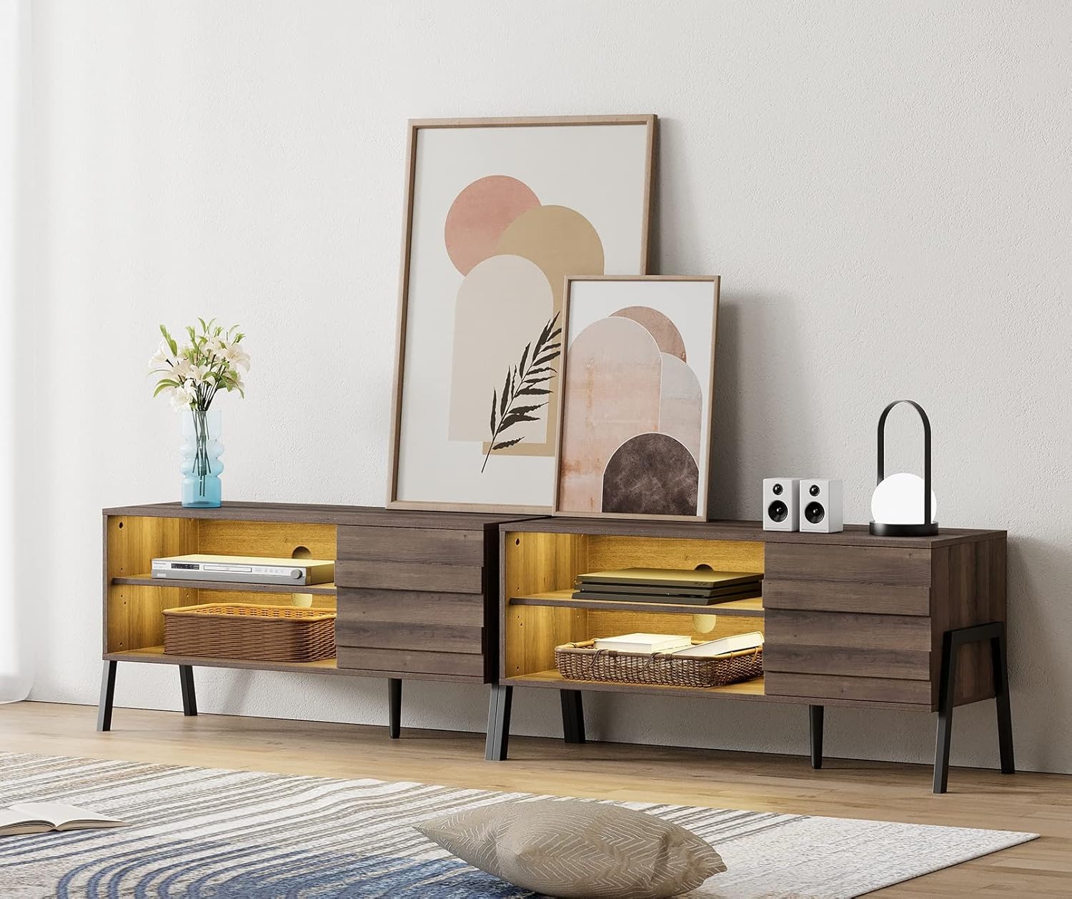 CRYVBTYB Mid Century ModernTV Stand for 85 Inch TV with Warm White LED ...