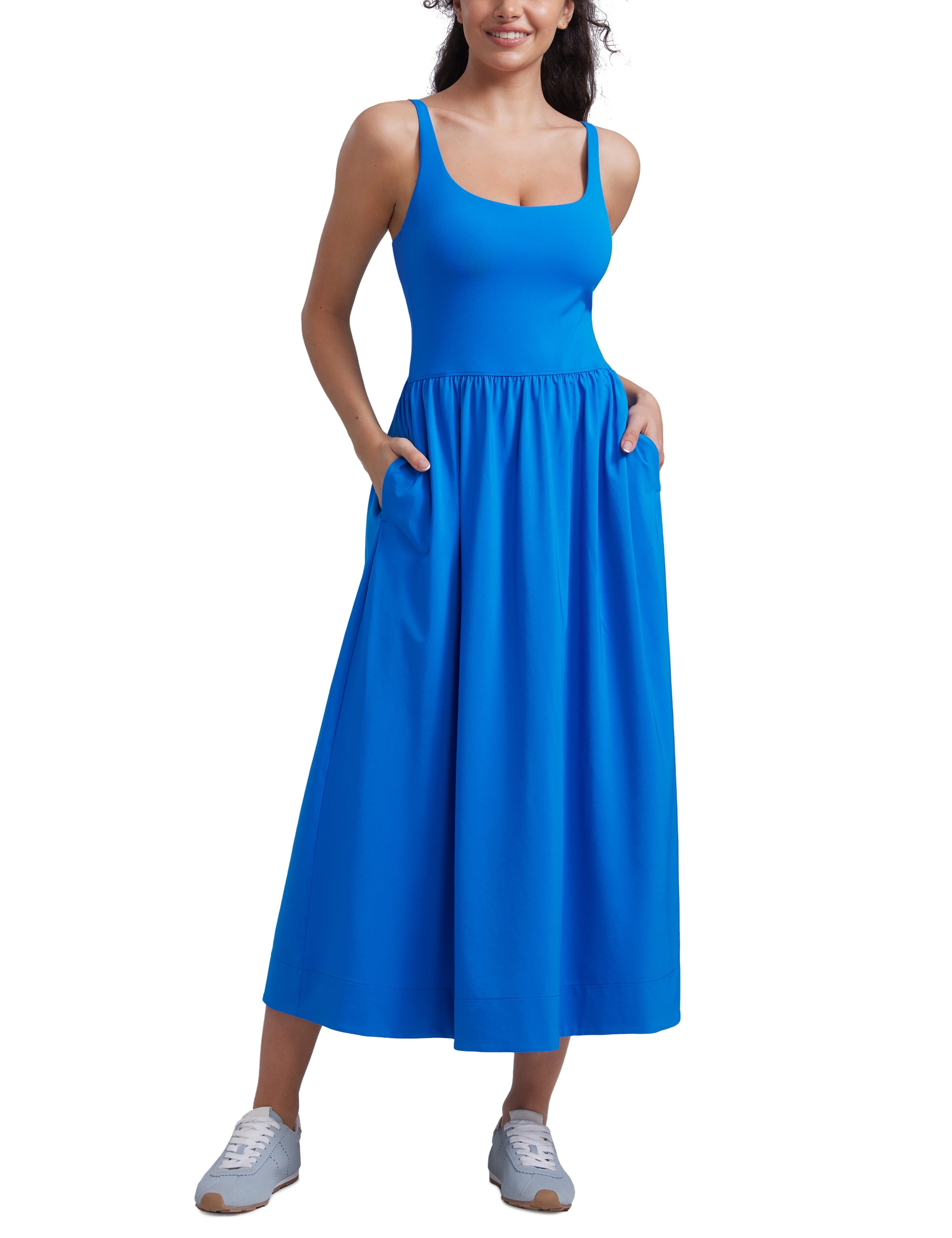 CRZ YOGA Square Neck Maxi Tank Dress for Women Sleeveless Padded Summer ...