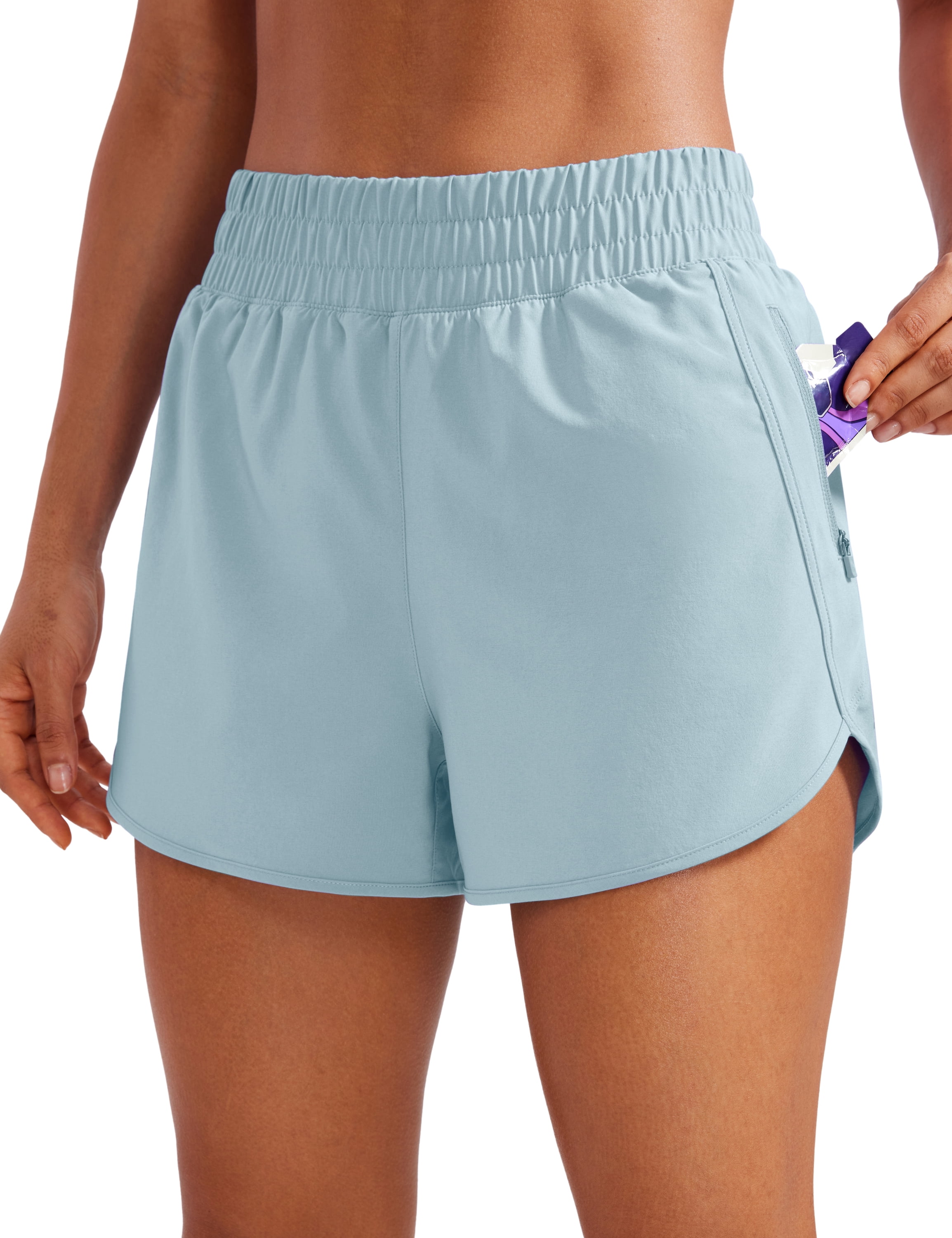 CRZ YOGA Women's 3 Inches Running Shorts High Waist with Zip Pocket ...