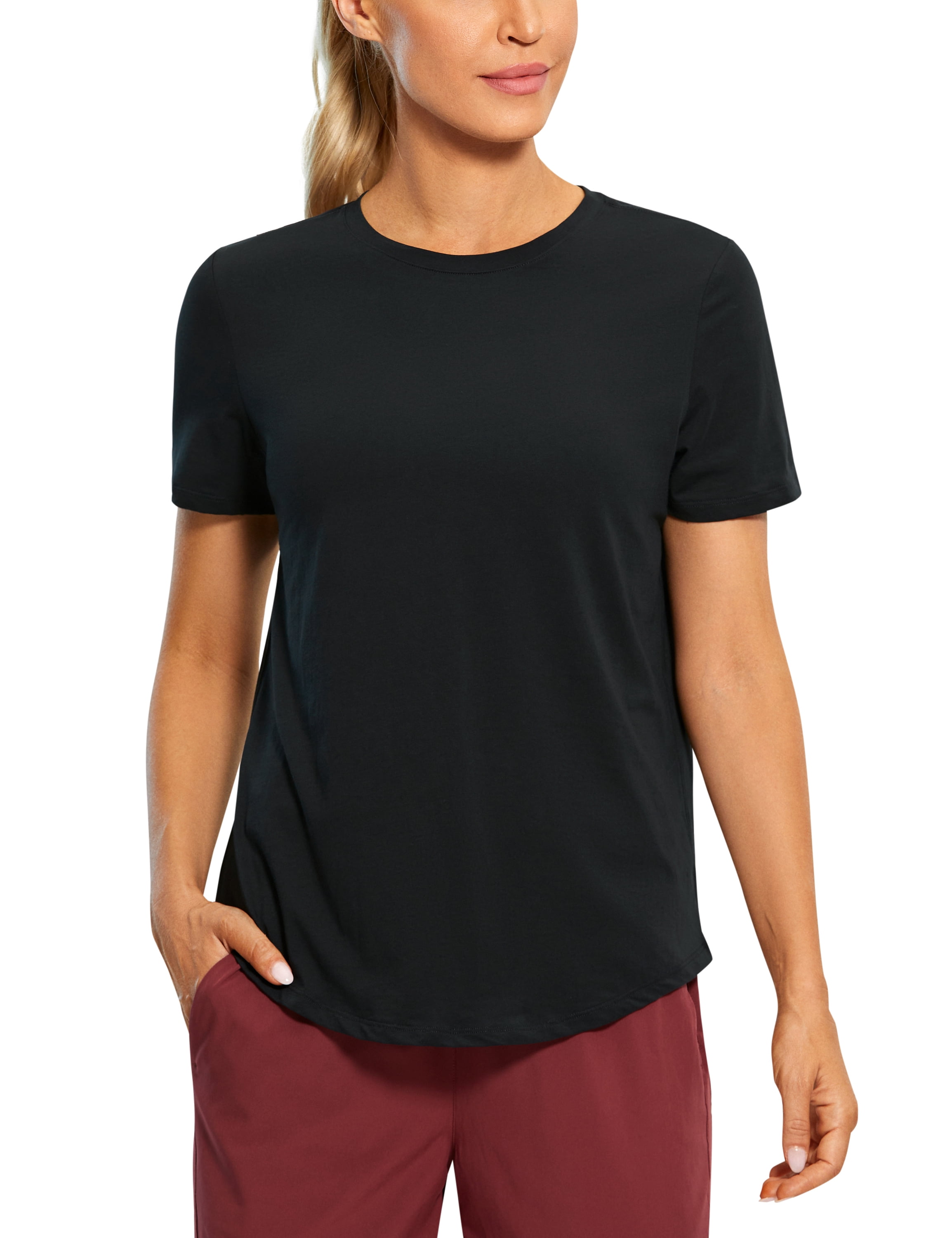 CRZ YOGA Women's Pima Cotton Short Sleeve Workout Shirts Casual Yoga T ...