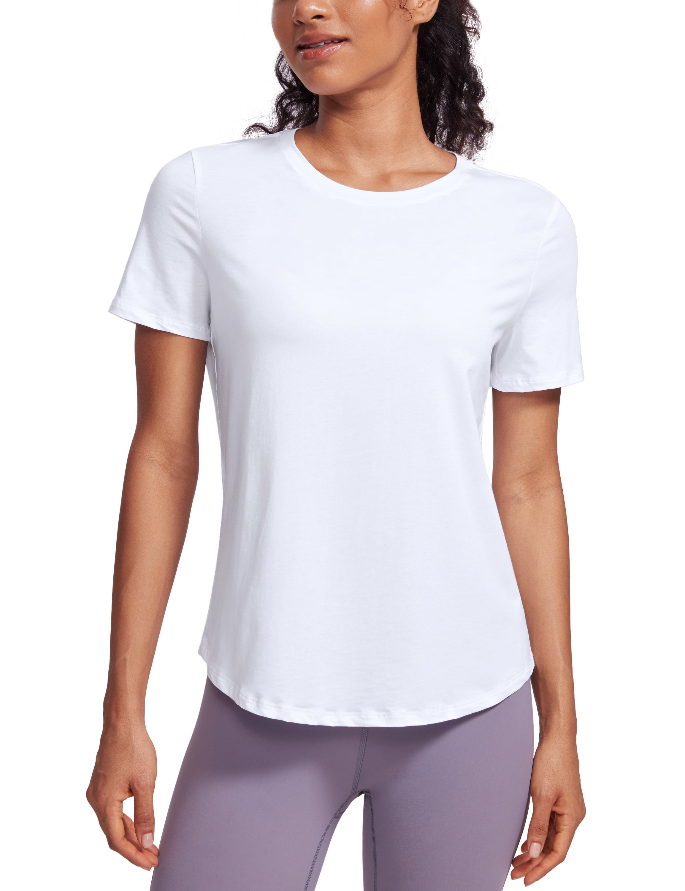 CRZ YOGA Pima Cotton Crewneck T-Shirts for Women Workout Casual Yoga ...