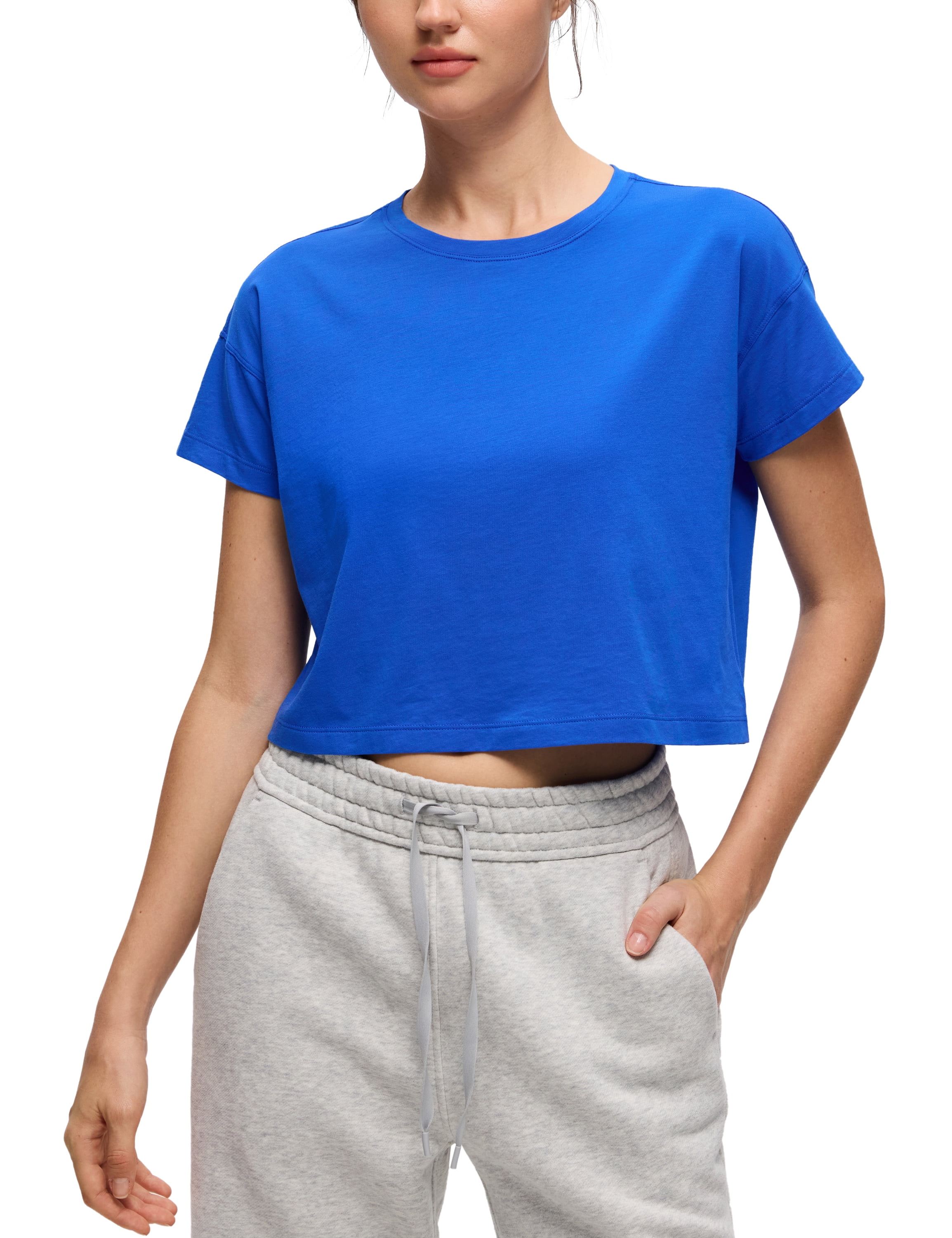 CRZ YOGA Women's Pima Cotton Workout Short Sleeve Shirts Loose Athletic ...