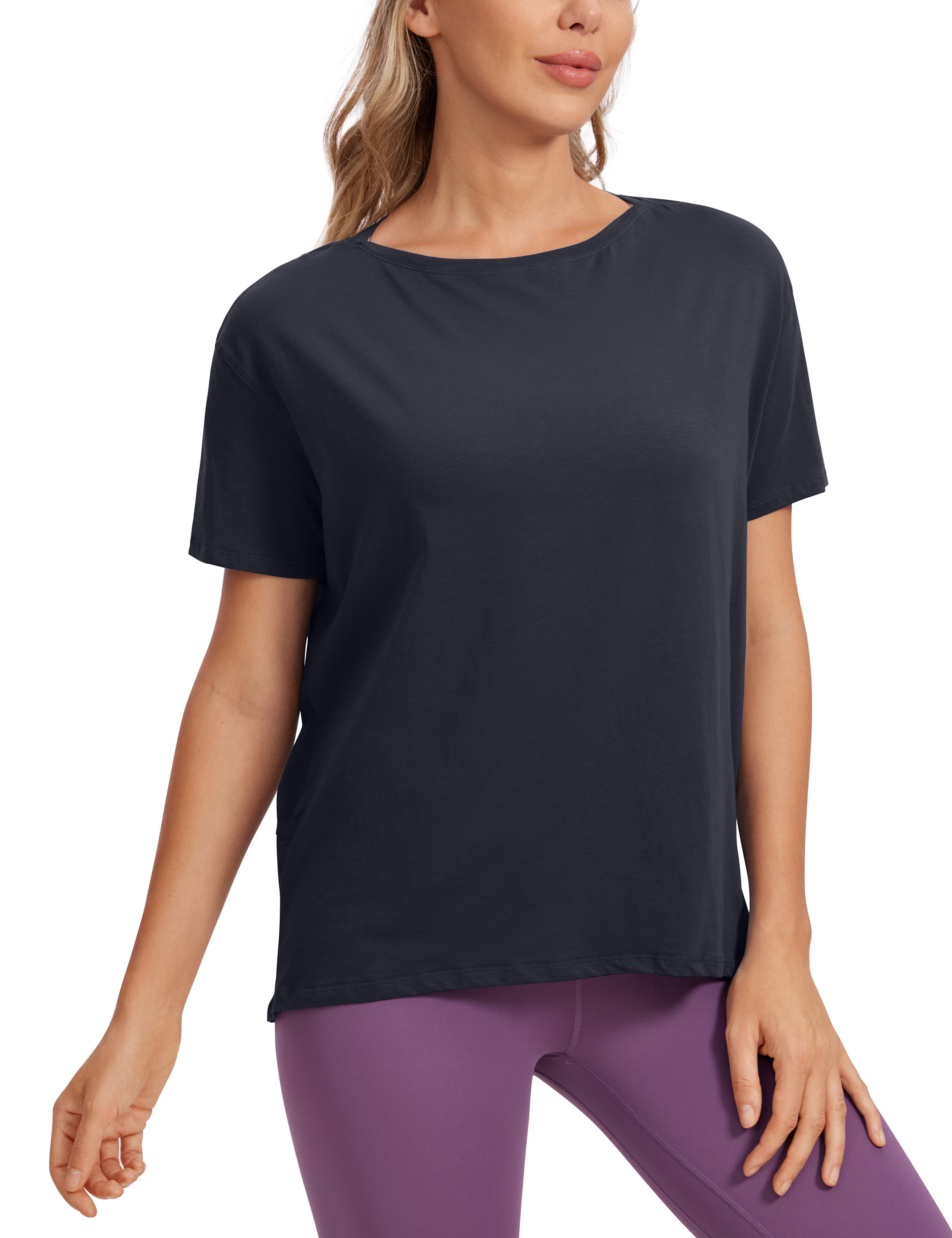 CRZ YOGA Women's Short Sleeve Shirts Loose Fit Pima Cotton Workout T ...