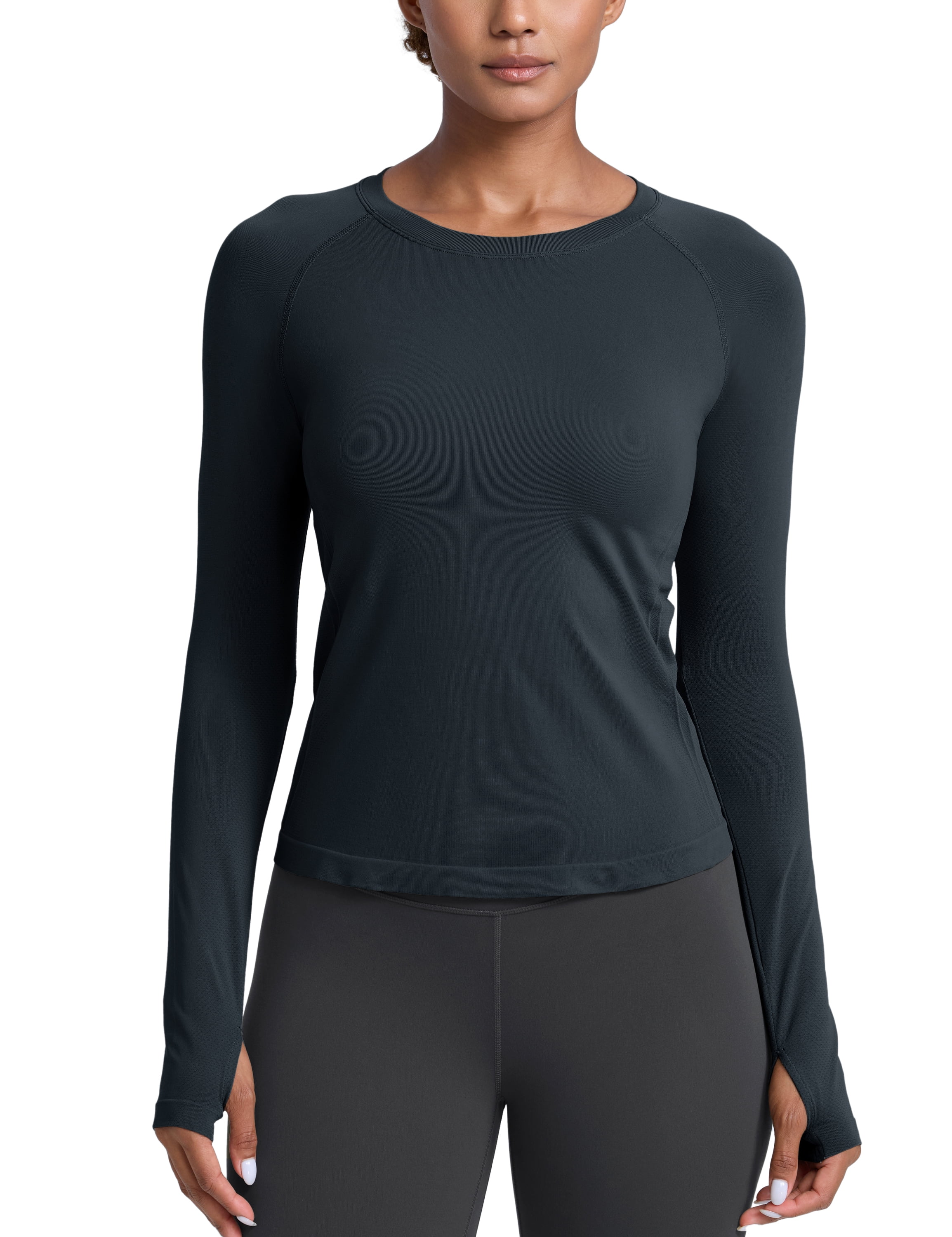 CRZ YOGA Womens Seamless Workout Long Sleeve Shirts Quick Dry Gym ...