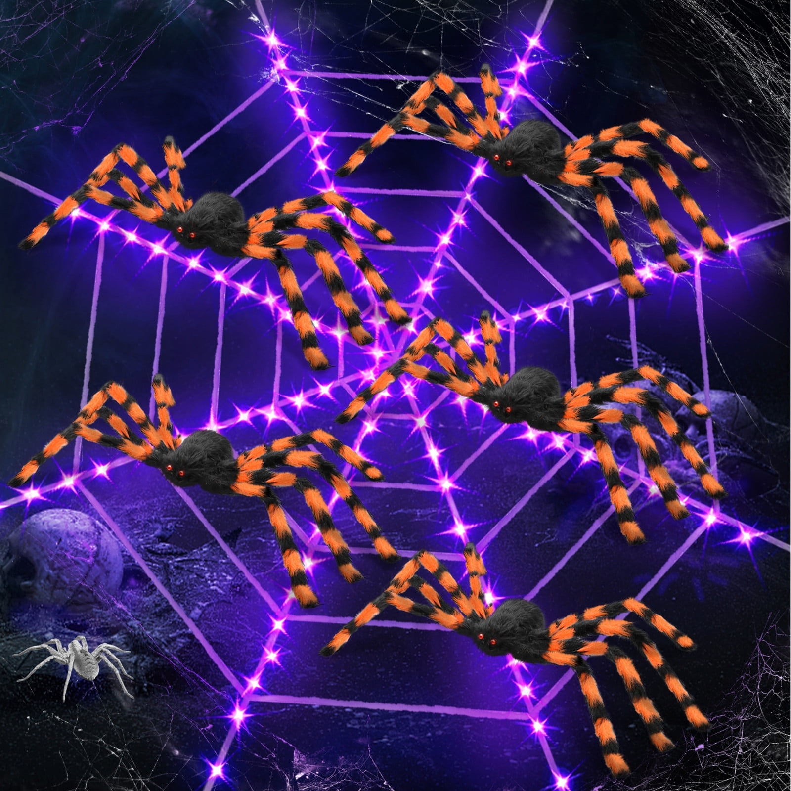 CRichMW 11.8ft Halloween 144 LED Purple Spider Web Lights with 35 ...