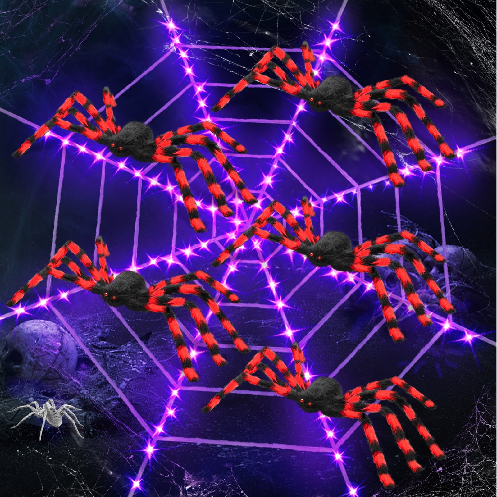 CRichMW 11.8ft Halloween 144 LED Purple Spider Web Lights with 35 ...
