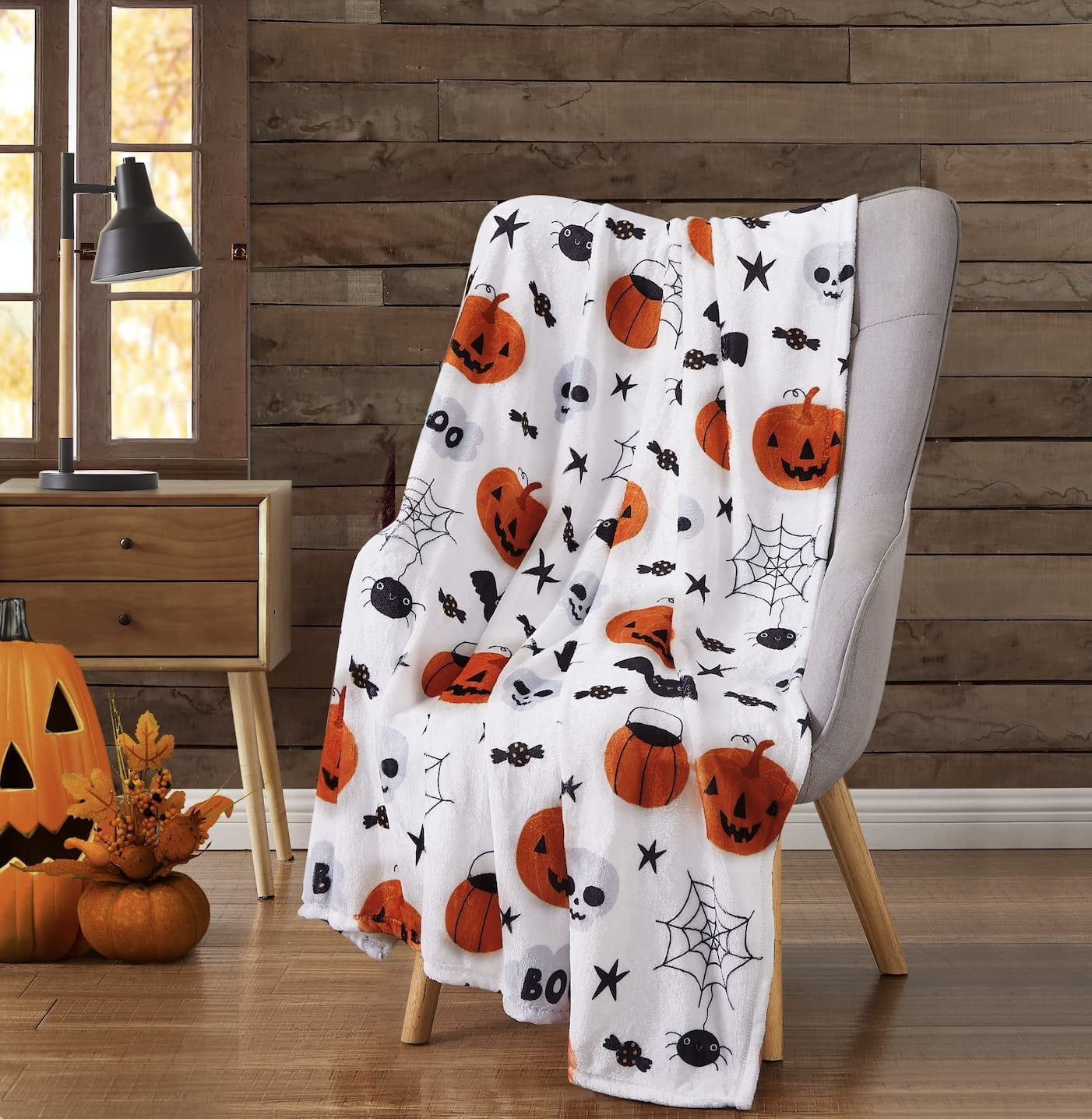CRichMW Halloween Throw Blanket: Fuzzy Boo! Jack O'Lantern Spider Webs ...