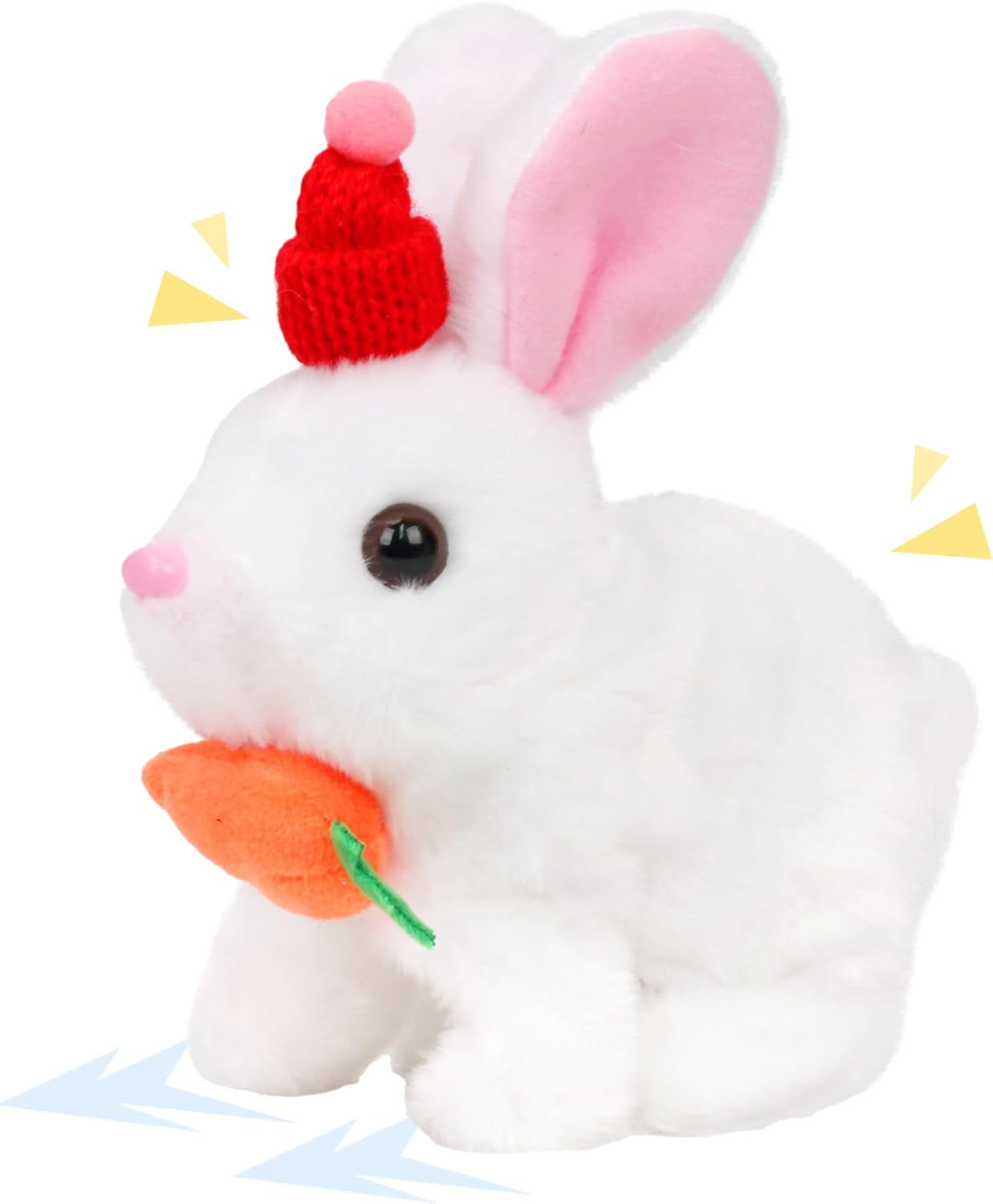 CRichMW Hopping Bunny Plush Jumping Spotted White Rabbit with Hat Ears ...