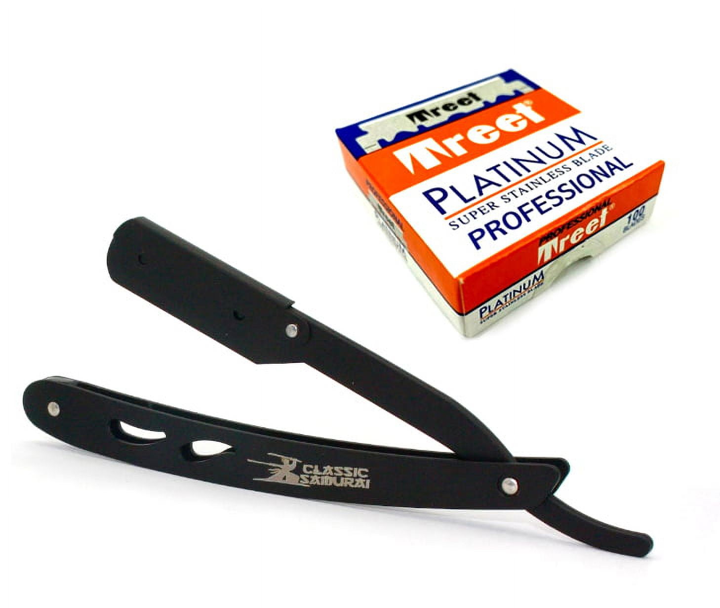 CS-102 Matte Black Folding Straight Razor, Shavette with 100 Treet ...
