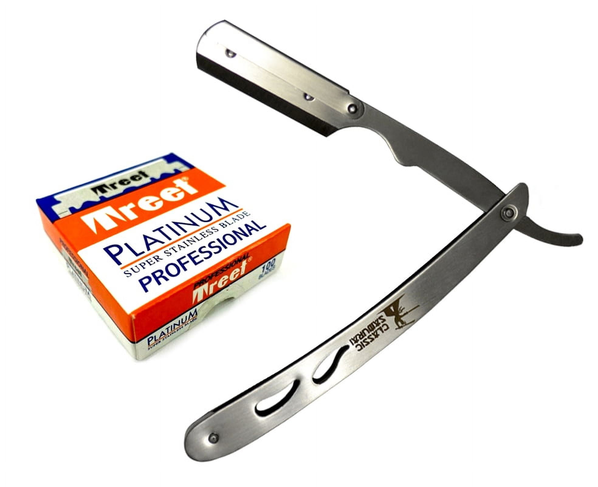 CS-102 Stainless Steel Professional Barber Straight Edge Razor with 100 ...