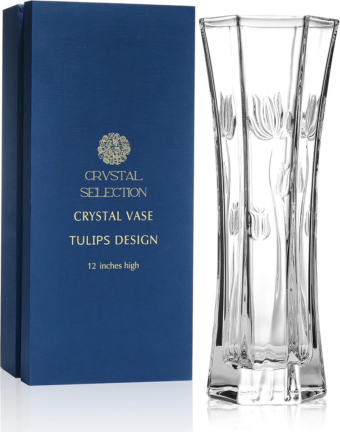 CS Crystal Vase 12-inch High, Tulip Design, for Flowers & Decor. Lovely ...