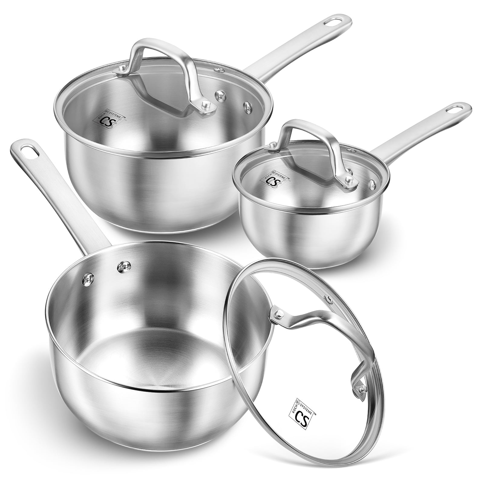 Koch Systeme CS 1&2&3QT Stainless Steel Saucepan Set, 6 Piece Pot Set ...