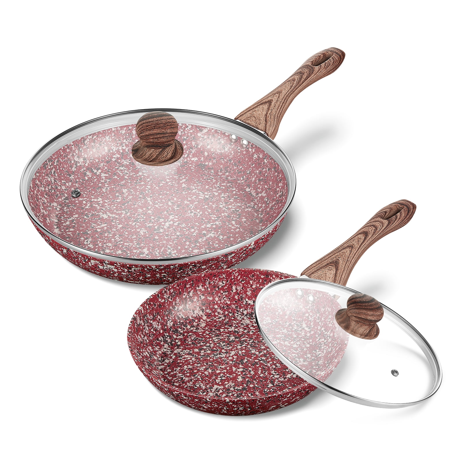 CS KOCHSYSTEME 8"+9.5" Red Granite Nonstick Frying Cookware Sets with ...