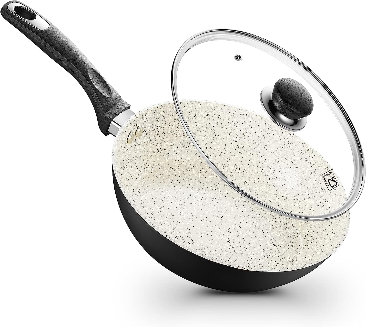 CS KOCHSYSTEME 10" Nonstick Wok Pan with Lid, Ceramic Wok pan with Heat ...