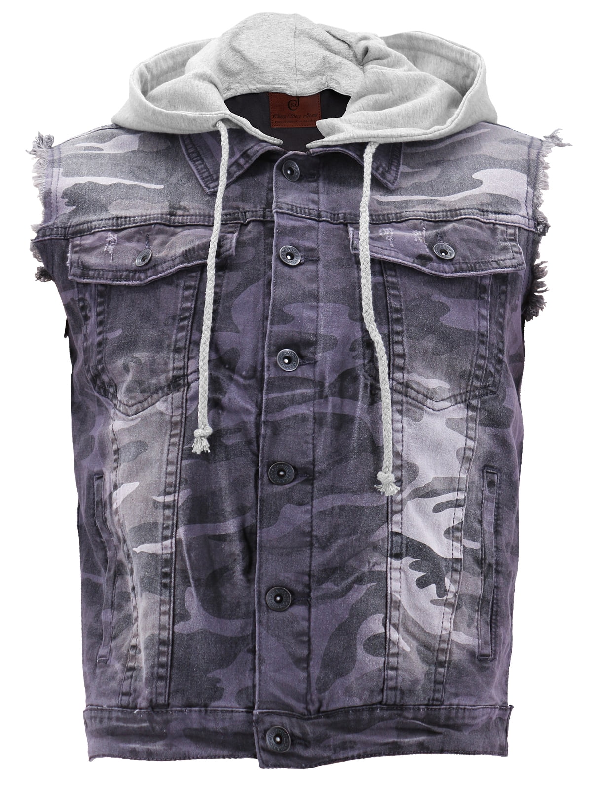 CS Men's Ripped Distressed Button Up Denim Jean Vest With Removable ...