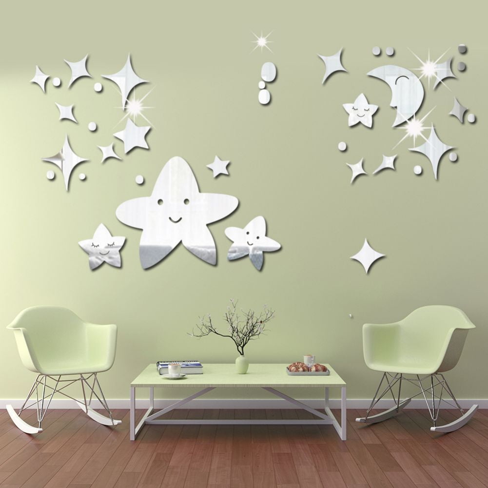 CSCHome 2 Set Wall Stickers Stars and Moon Wall Decals Self-Adhesive ...