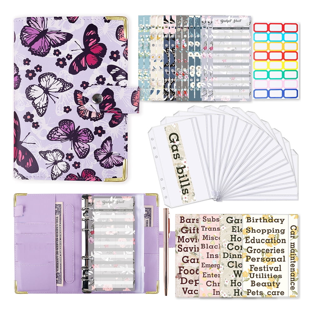 CSCHome A6 Binder Zipper Bag Color Printing A6 Budget Binder Easy to ...