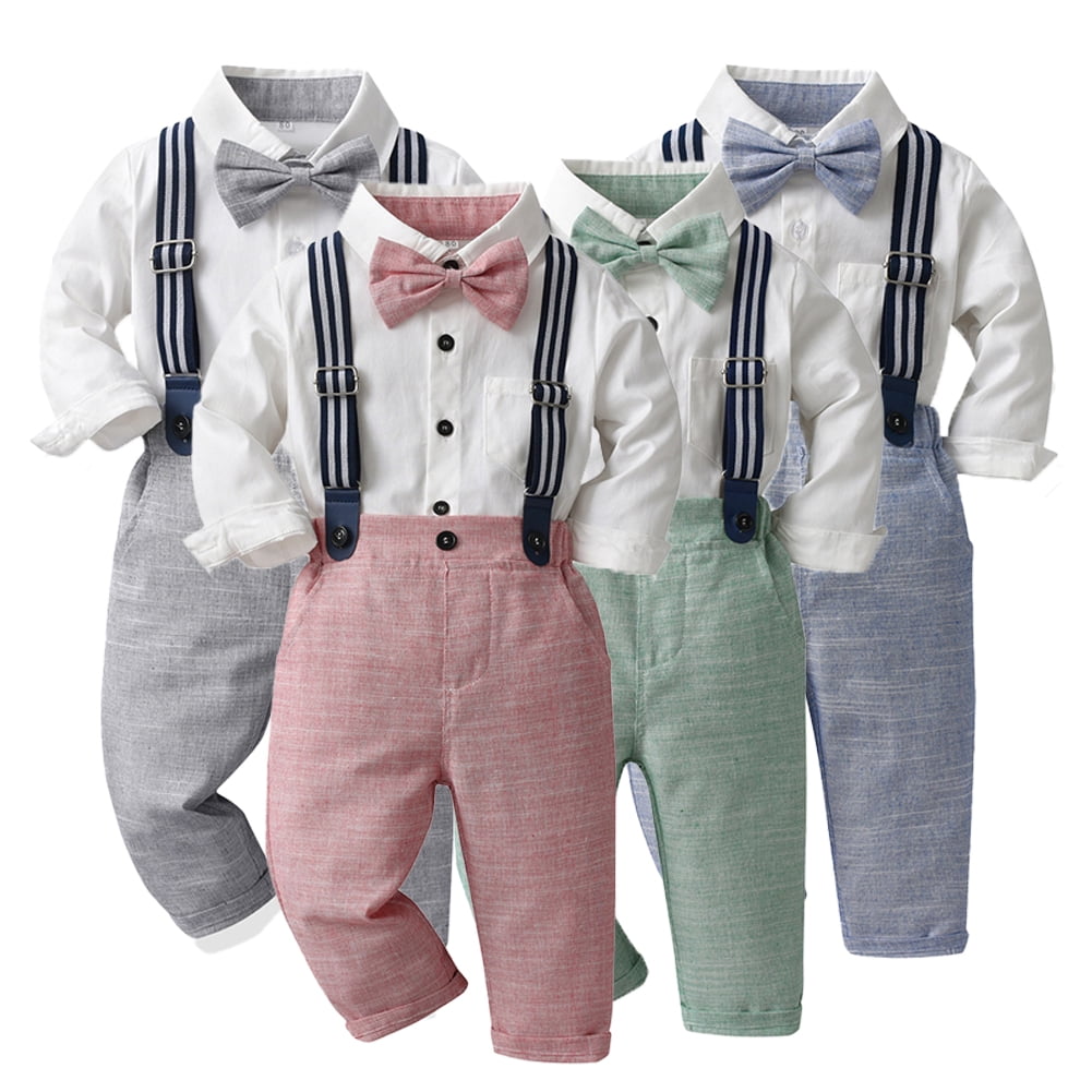 CSCHome Boys Gentleman Plaid Outfits Bowtie Shirts Suspenders Pants ...