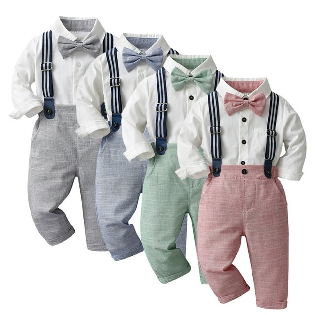 CSCHome Boys Gentleman Plaid Outfits Bowtie Shirts Suspenders Pants ...