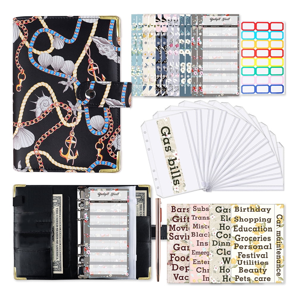 CSCHome Budget Binder Sets with Soft Imitation Leather Cover A6 ...