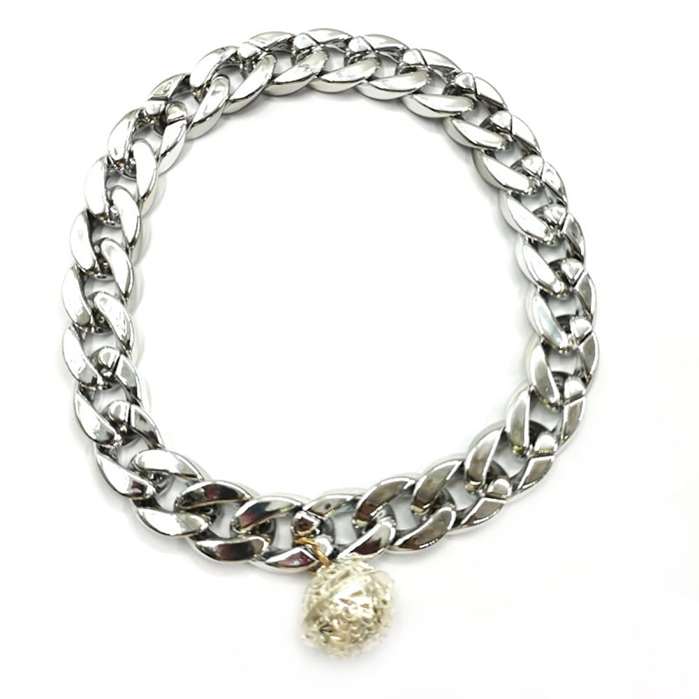 CSCHome Cat Collar with Bell Metal Cuban Chain Anti-Chewing Gold Chain ...